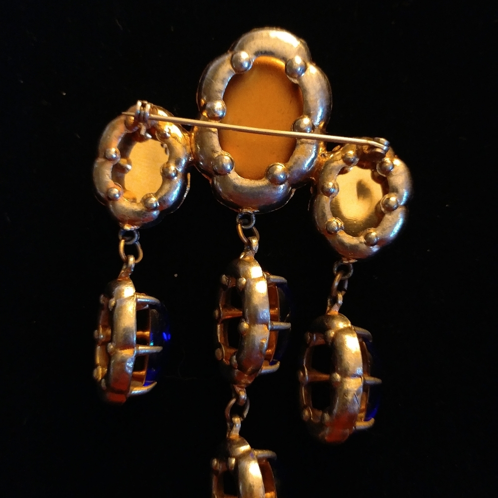 Huge Cobalt Blue Mirror Glass Dangle Brooch Cabochons… - Gem